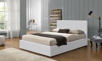 China Easy Assemble Gas Lift Storage Bed White PU Leather Upholstered Plywood Bed Frame for sale