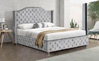 China Customized King Size Upholstered Platform Bed Velvet Fabric Button Tufted High Headboard for sale