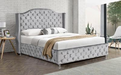 China Customized King Size Upholstered Platform Bed Velvet Fabric Button Tufted High Headboard for sale
