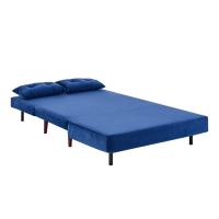 China Tri Foldable Blue Velvet Upholstered Daybed 2 Seater Pull Out Sofa Bed for sale