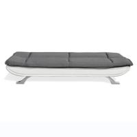 China Charcoal Fabric White Faux Leather Tufted 3 Seater Sofa Bed With Chrome Feet for sale
