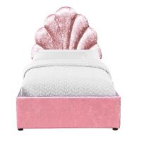 China Pink Upholstered Double Bed Gas Lift Up Bed Frame Plywood Foam Fabric Customized for sale