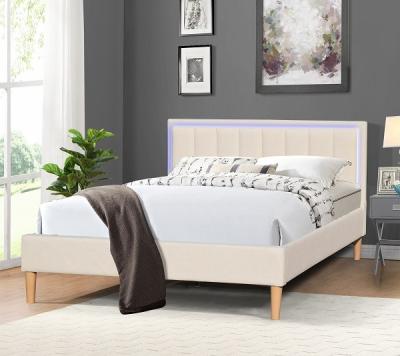 China Queen Size Linen Fabric Wood Upholstered Bed With LED Lights Headboard for sale