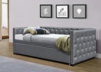 China Full Size Velvet Upholstered Daybed Pull Out Trundle Bed Single Chesterfield Grey Plush for sale