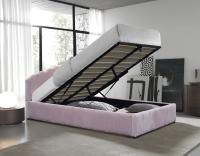 China Upholstered Gas Lift Storage Bed Double Size Pink Color Plush Velvet Fabric for sale