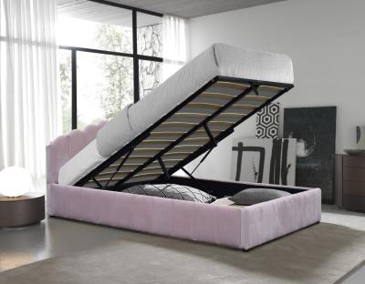 China Upholstered Gas Lift Storage Bed Double Size Pink Color Plush Velvet Fabric for sale