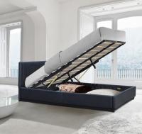 China Black Ottoman Leather 4ft6 Upholstered Double Bed Frame Gas Lift Storage Bed for sale