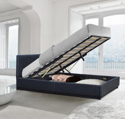 China Black Ottoman Leather 4ft6 Upholstered Double Bed Frame Gas Lift Storage Bed for sale