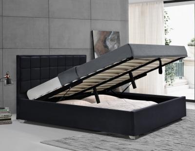 China Black Plush Velvet Upholstered Gas Lift Bed Stain Resistant With Four Metal Feet for sale