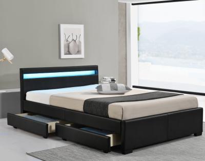 China Black Faux Leather Double Size Upholstered Bed With Lights Wireless Remote Control for sale