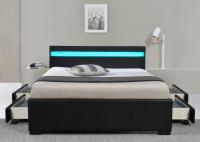 China Black Faux Leather Double Size Upholstered Bed With Lights Wireless Remote Control for sale
