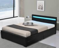 China Black Faux Leather Double Size Upholstered Bed With Lights Wireless Remote Control for sale