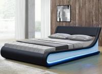 China Double King Size LED Upholstered Bed Modern Black Faux Leather for sale