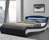 China Black / White Double Upholstered Bed Leather Platform Bed With LED Light for sale