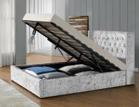 China Comfortable Silver Fabric Gas Lift Storage Bed Crush Velvet With LED Light Headboard for sale