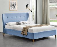 China Modern Wooden Ottoman Double Bed Dark Grey Velvet Luxury Curved Headboard for sale
