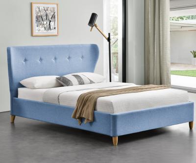 China Modern Wooden Ottoman Double Bed Dark Grey Velvet Luxury Curved Headboard for sale