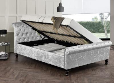 China Soft Velvet Chesterfield Ottoman Sleigh Bed Hydraulic Pistons With Huge Storage for sale