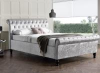 China Soft Velvet Chesterfield Ottoman Sleigh Bed Hydraulic Pistons With Huge Storage for sale