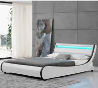 China Queen Size Faux Leather Upholstered Platform Bed Frame With Curved Headboard for sale
