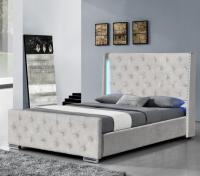 China King size Grey Upholstered Bed Frame Tufted Wingback With Nailhead Trim for sale