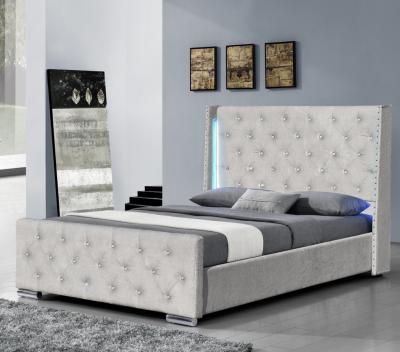 China King size Grey Upholstered Bed Frame Tufted Wingback With Nailhead Trim for sale