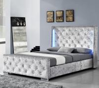China King size Grey Upholstered Bed Frame Tufted Wingback With Nailhead Trim for sale