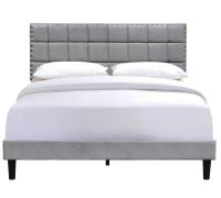 China Grey Upholstered Twin Bed Frame Tufted Fabric Buttons With Squared Lines for sale