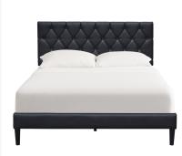 China Twin Size Upholstered Bed Frame Black Leather Adjustable Headboard Tufted Buttons for sale