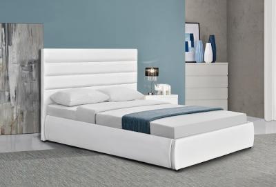 China White PU Leather Bed Frame Automatic Gas Lift With Storage Box for sale