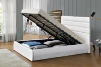China White PU Leather Bed Frame Automatic Gas Lift With Storage Box for sale
