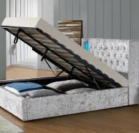 China Grey Crushed Velvet Fabric Upholstered Bed Manufacturers With LED And Crystal Buttons for sale