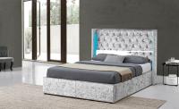 China Grey Crushed Velvet Fabric Upholstered Bed Manufacturers With LED And Crystal Buttons for sale