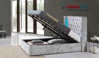China Grey Crushed Velvet Fabric Upholstered Bed Manufacturers With LED And Crystal Buttons for sale