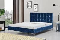 China Blue Crushed Velvet Upholstered Bed Frame Full Size With Crystal Buttons for sale