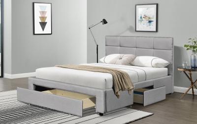 China King Size Upholstered Bed Frame Grey Dark Blue Black Linen With Draws for sale