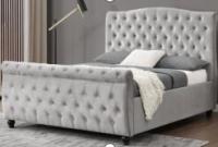 China Soft Queen Grey velvet  Sleigh Bed Comfortable High Headboard for sale