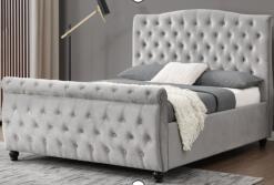 China Soft Queen Grey velvet  Sleigh Bed Comfortable High Headboard for sale