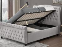 China Soft Queen Grey velvet  Sleigh Bed Comfortable High Headboard for sale