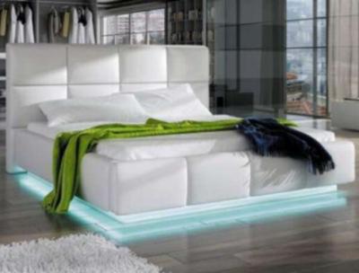 China Simple Pure White Synthetic Leather Bed Frame King Size With LED Light for sale