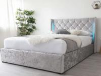 China Queen Size Grey Crushed Velvet Plywood Bed With LED Light Headboard Both Side for sale