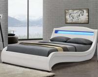 China Ergonomics Contemporary  Upholstered Bed Frame White Pu Leather With LED Light for sale