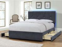 China Upholstery Wood Bed Manufacturers Four Drawer Storage King Size With LED Headboard for sale