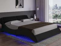 China Modern Comfortble Fabric Upholstered Bed Frame Curve Shape With LED Headboard for sale