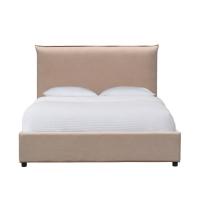 China Europen Style Upholstered Platform Bed Light Brown Linen Fabric for sale