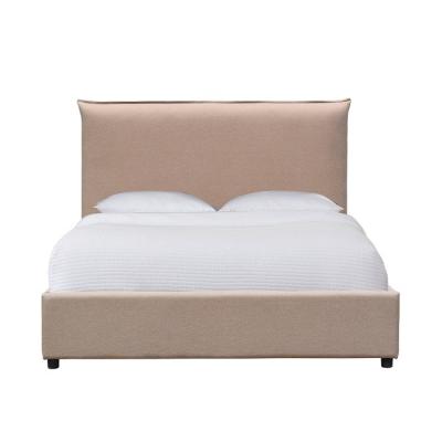 China Europen Style Upholstered Platform Bed Light Brown Linen Fabric for sale
