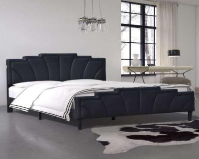 China Special Shape Upholstered Bed Frame Modern King Size Black PU Leather for sale