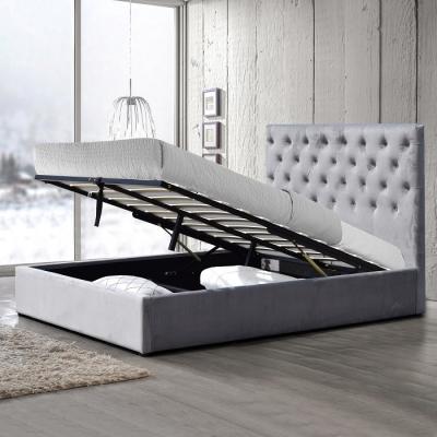 China Lift Up Storage Bed Full Size Linen Upholstered Bed Frame with Hydraulic Storage for sale