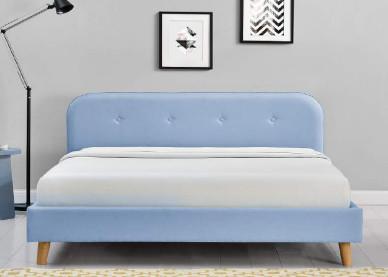 China Fabric Upholstered Plywood Bed Frame Modern Fashion Blue Colour for sale