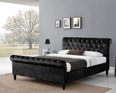 China Button Tufting Upholstered Bed Frame King Size Chesterfield Styled Headboard for sale
